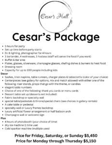 Our Prices - Cesar's Hall